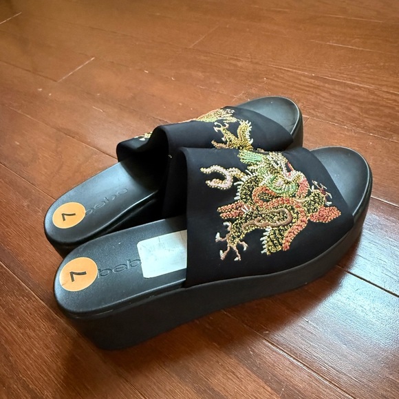 bebe | Shoes | Bebe Asian Platform Sandals Slides Y2k Dragon Oriental ...